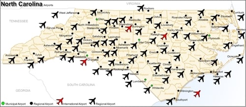 Map Of Airports In North Carolina