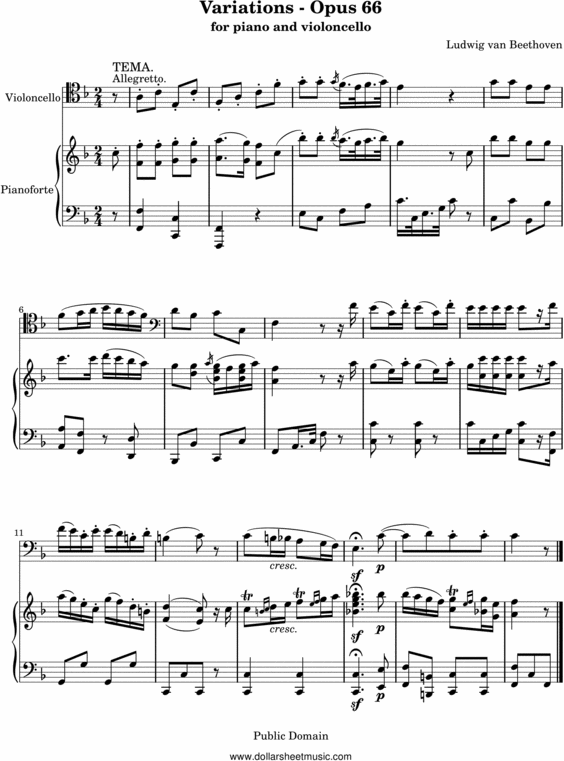 Beethoven Variations Op66 for Cello and Piano - Tradebit