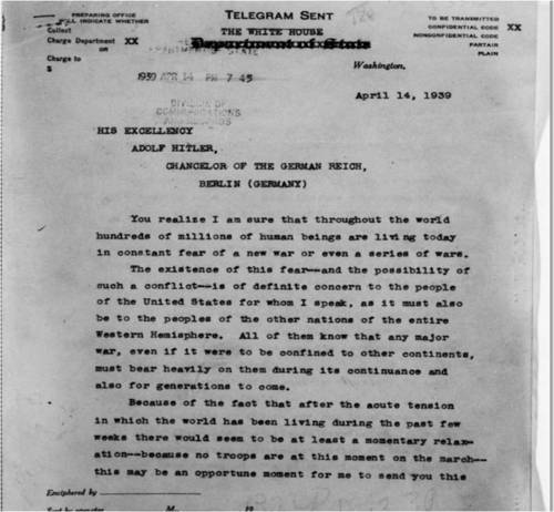 Original Telegram from Roosevelt to Adolf Hitler 14.04.1939 - Tradebit