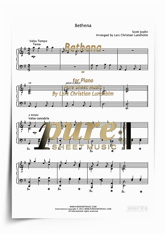 Bethena for Piano (PDF file), Pure Sheet Music arranged by Lars ...