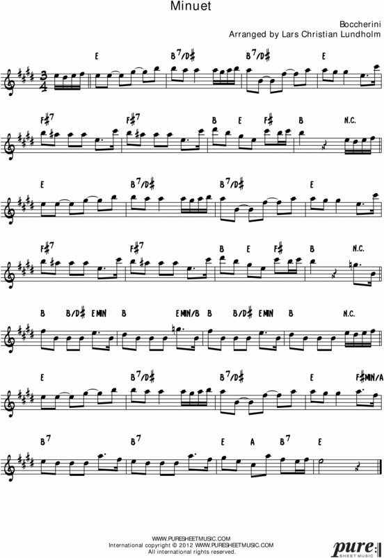 Boccherinis Minuet Pure Sheet Music Solo for Alto Saxophone, Arranged ...