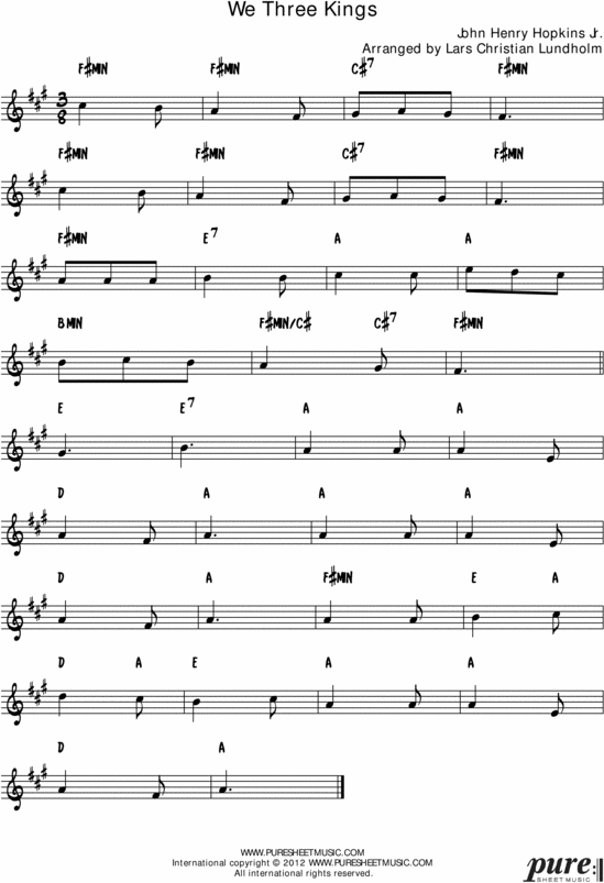 We Three Kings Pure Sheet Music Solo for Trumpet, Arranged by Lars ...