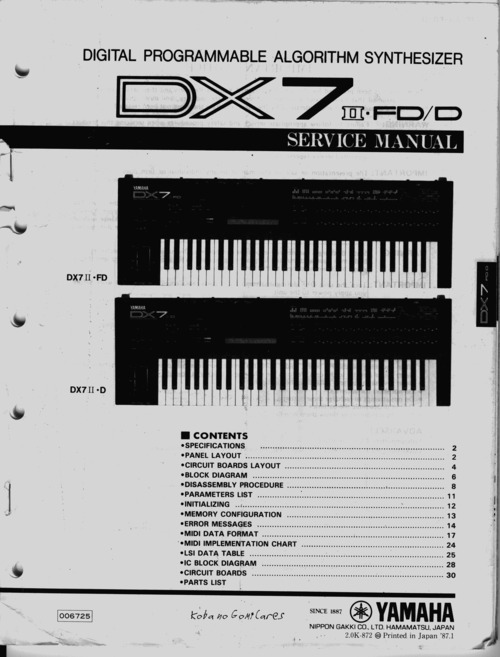 Yamaha dx7 dx-7 2fd iifd ii-fd II-fd complete service manual - Tradebit
