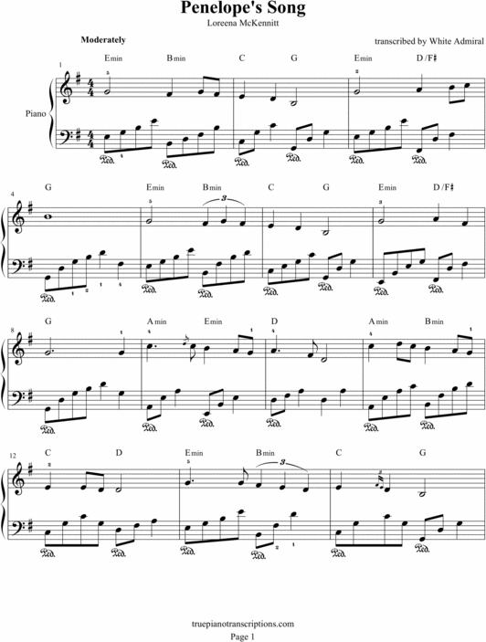 Penelopes Song - Loreena McKennitt - piano sheet music - Tradebit